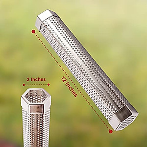 12’’ BBQ smoker tube - 5 hours Hot or Cold Smoking pellet smoker tube - 2 brushes, 2 hooks and heat resistant glove with 304 stainless steel pellet tube - Smoke Tube for Electric, Gas, Charcoal Grills
