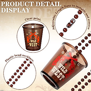 Yinkin 12 Pcs Cowboy Shot Glasses Necklace Western Themed Party Decorations Shot Glasses on Beaded Necklace Plastic Cowboy Props for Adults and Teens Festival Party Supplies, 6 Styles