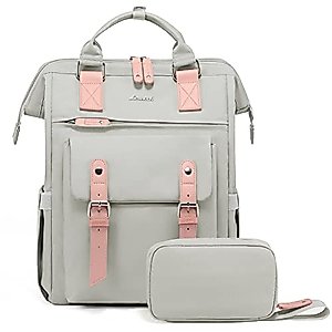 LOVEVOOK Laptop Backpack for Women Work Travel Commuter Backpack Purse, College Nursing Backpack Business Computer Bag Doctor Nurse Bags, 15.6 Inch, Light Grey-pink