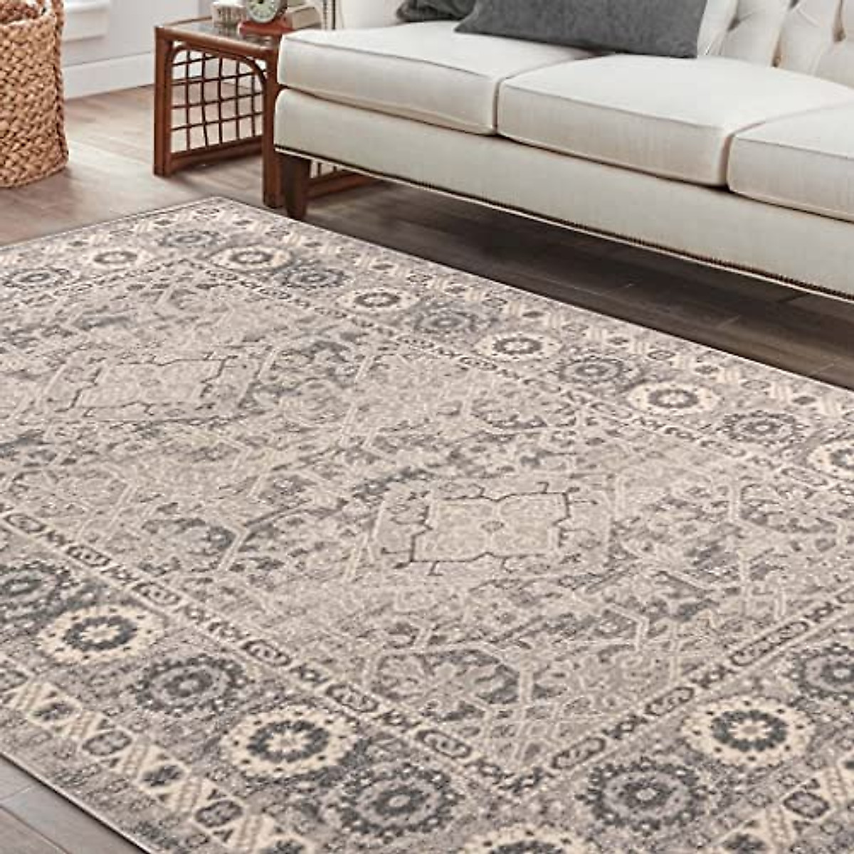 SUPERIOR Ornate Giovanna Runner Rug, 2' 7" x 8', Light Grey