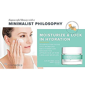 Cosmedica Skincare Retinol Night Cream - Daily Moisturizing Facial Lotion Night Cream. The best Retinol Cream with Vit A and Hyaluronic Acid to target skin concerns from Acne to Wrinkles (1.7oz)
