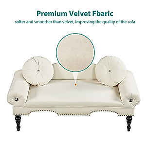 GNIXUU 54” Modern Small Loveseat Sofa, Mid Century Love Seat Couch Settee Velvet Tufted 2 Seater Couches Bedside Entryway Bench with 2 Pillows Nailhead Trim for Bedroom, Living Room(Beige)