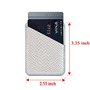 LUVI Phone Wallet Sticker Card Holder for Phone Case Credit Card Holder for Back of Phone Pocket Sleeves Stick on PU Leather Wallet with Glossy Snake Skin Silver