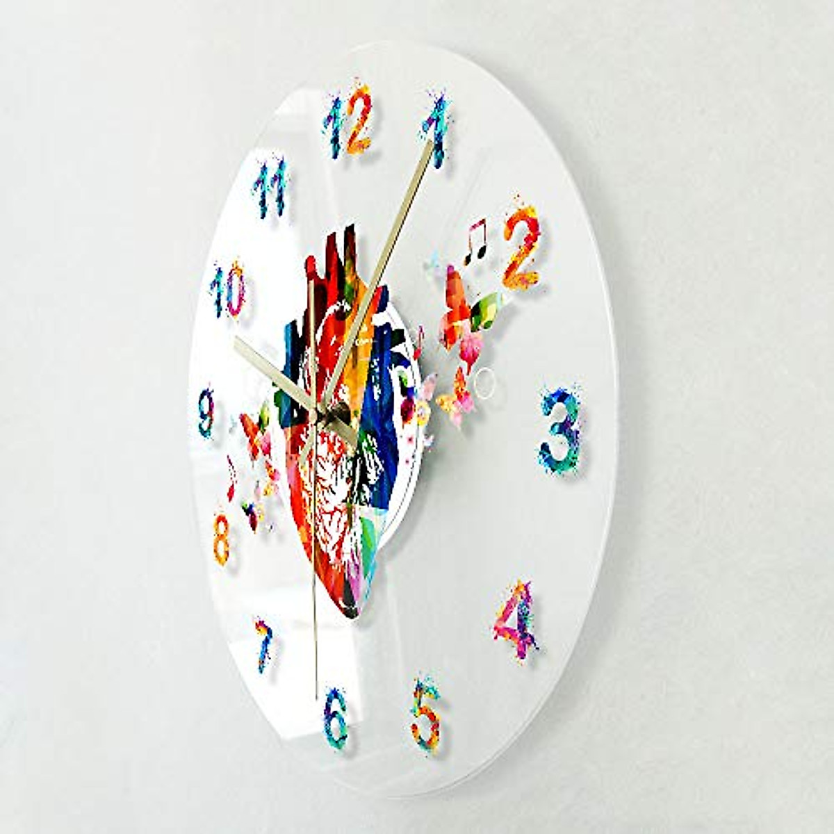 Wall Clocks12 inch Heart Design Anatomy Watercolour Painting Print Acrylic Wall Clock Medical Office Art Decor Cardiovascular Artwork Wall Clock Easy to Read