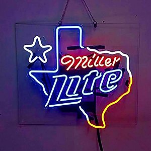 Prouten 20in Miller Lites Texas Neon Sign Acrylic Home Gift Artwork Wall Decor Neon Light