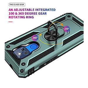 YZOK Compatible with Moto G Play Case,with HD Screen Protector,[Military Grade] Ring Car Mount Kickstand Hybrid Hard PC Soft TPU Shockproof Protective Case for Motorola G Play 2021 (Dark Green)