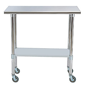 Stainless Steel Work Table w/ Undershelf and Casters,36" x 18" inch Commercial Kitchen Work & Prep Table for for Restaurant, Home and Hotel.