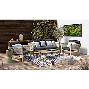 SIMPLIHOME Cayman 77 Inch Wide Contemporary Outdoor Sofa with Décor Pillows in Slate Grey Polyester Fabric, For the Living Room and Family Room