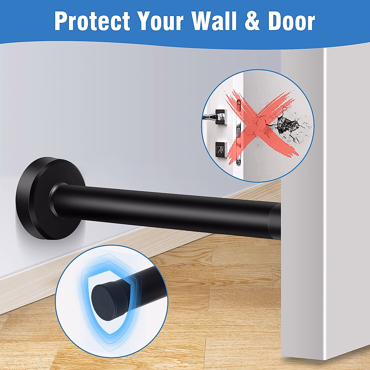 KOLAKO Door Stop, Long Door Stopper 10 Inch Wall Mounted Black Doorstops with Rubber Bumper Tip Baby Proof Extended Door Holder, Stainless Steel Extra Long Door Stops