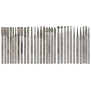 Yakamoz 30Pcs 2.35mm Shank Titanium-Coated Diamond Burrs Set Rotary File Burs Accessories Kit for Rotary Grinder Tools Grinding Polishing Carving Stone Jewelry Glass Ceramics