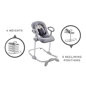 BEABA Up & Down Portable Baby Rocker, 4 Height Levels + 3 Reclining Positions with 1 Click, Couch and Table Height Rocker, Baby Seat, Baby Lounger, Baby Essentials, Baby Gear, Gray