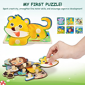 Toy Life Wooden Puzzles for Toddlers 1-3, 6 Animals Toddler Puzzles 1-3, Puzzles for Toddlers 2-4, Wood Puzzles Montessori Toys for 1 2 Year Old, Baby Puzzles 12-18, Kids Learning Toy Xmas Gifts