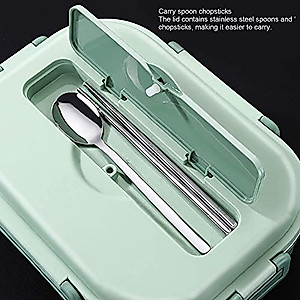 Raviga Stainless Steel Lunch Box 4 Compartments Portable Bento Box for Kids Student or Adult Food Storage Containers with Lids Airtight Soup Bowl & Tableware Large Capacity 50-oz(Green)