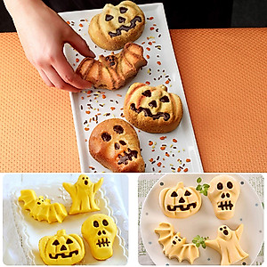 2 Pcs Halloween Silicone Baking Molds,6-Cavity Silicone Bat Pumpkin Face Skull Ghost Jelly Chocolate Mould,8-Cavity Skull Crossbones Ice Cube Trays,Candy Bread Soap Muffin Pumpkin Fondant Mold