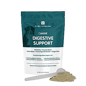 Dr. Bill’s Canine Digestive Support | Probiotics & Prebiotics for Dogs | Gut Health Pet Supplements | Contains Ginger Root, Psyllium Husk, Lemon Balm and Bifidobacterium