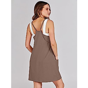 Caracilia Workout Dresses for Women 2023 Summer Casual Sleeveless Athletic Outfits Tennis Golf Sports Short Mini Dress with Built in Shapewear C112A5-qianka-L Coffee