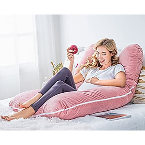 Meiz Pregnancy Pillows, U Shaped Pregnancy Pillows for Sleeping, Full Body Maternity Pillow for Pregnant Women with Machine Washable Velvet Cover, Pink