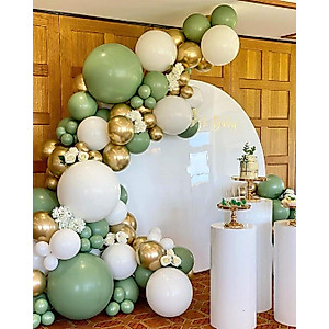 146 Pieces Sage Green Gold Ivory White Balloon Garland Arch Kit, Sage Olive Green Ivory White Gold Balloons Decor Jungle Safari Tropical Baby Shower Birthday Theme Party Decorations Supplies for Boys