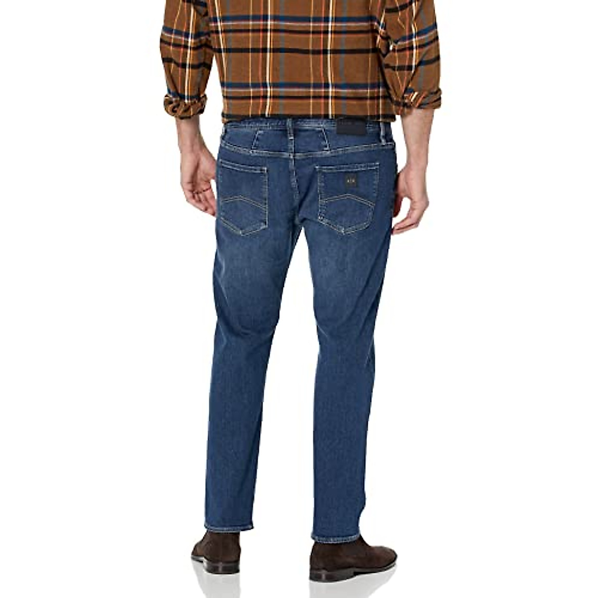 A|X ARMANI EXCHANGE Men's 5 Pocket Slim Denim, Mid Wash/Light Stitching/Stretch Cotton