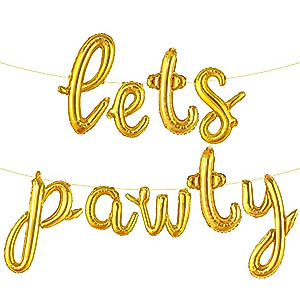 KatchOn, Gold Lets Pawty Balloon Letters - 16 Inch | Script Lets Pawty Balloon Banner for Dog Birthday Decorations | Gold Lets Pawty Birthday Decorations | Lets Pawty Balloons for Puppy Birthday Décor