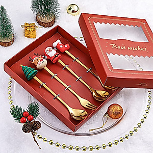 Christmas Spoon Stainless Steel Christmas Tree Tea Spoon for Home, Xmas Coffee Spoon Dinner Forks Dessert Spoon Stirring Spoon Ice Cream Spoon Creative Tableware Gift, Holiday Party Supply (6pcs-B)