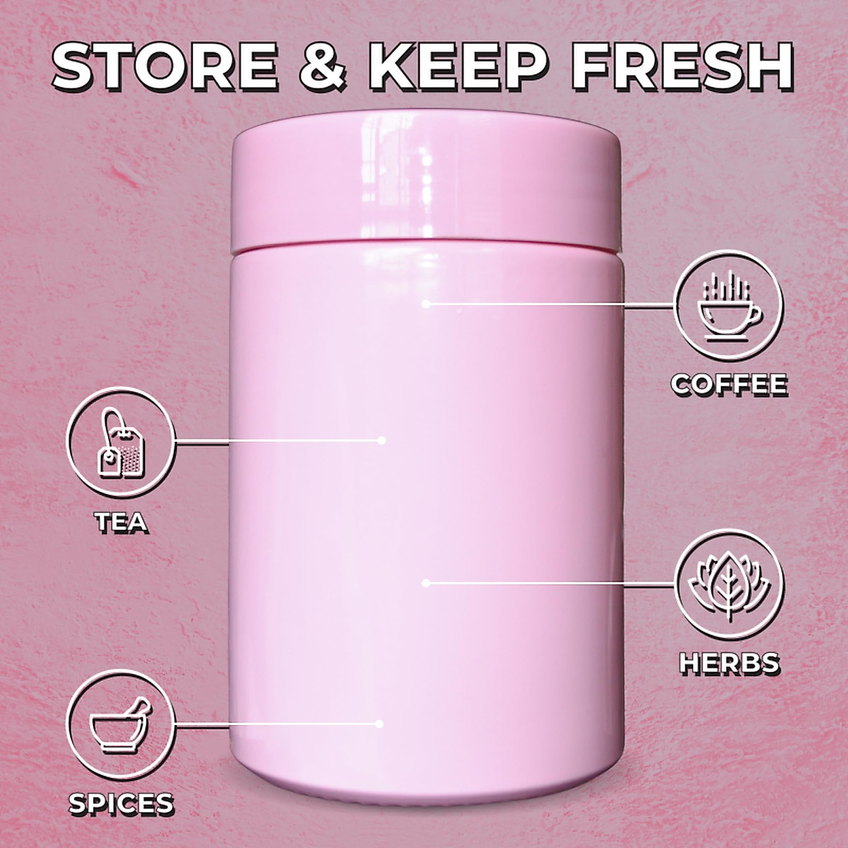 Stash Jar Smell Proof Container (500mL) for Herbs, Spices, Coffee, Teas & More, Double Sealed Air Tight Jar, Thick UV Protection Glass, Smell Proof Herb Storage, x2 Resealable Smell Proof Bags (Pink)