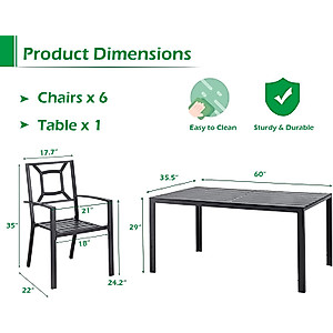 AECOJOY 7 Piece Outdoor Dining Set, Patio Table and Chairs Set with Rectangular Aluminum Table and 6 Metal Stackable Chairs for Garden, Backyard, Matte Black