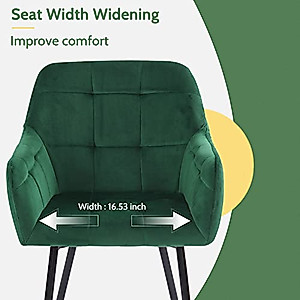 Higliocas Dining Chairs Set of 2, Kitchen Chairs with Velvet Upholstered, Modern Living Dining Room Accent Armchairs with Metal Legs, Green