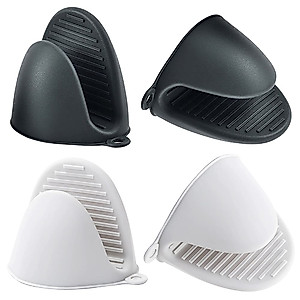 Xihuimay 2 Pairs Silicone Mitts Double Finger Grip Mini Mitt Pot Holders Pot Pinch Grip Microwave Frying Pans Anti-scalding Gloves Griddles Mittens Clips for Kitchen Cooking Baking BBQ, White Black