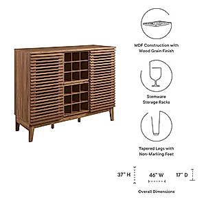 Modway Render Mid-Century Modern Wine Bar Cabinet in Walnut, 17 x 46 x 37