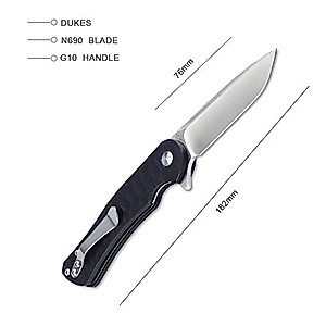 Kizer DUKES, Folding Pocket Knives with 3 Inches N690 Blade and Black G10 Handle, Flipper, Outdoor, EDC -V3466N1