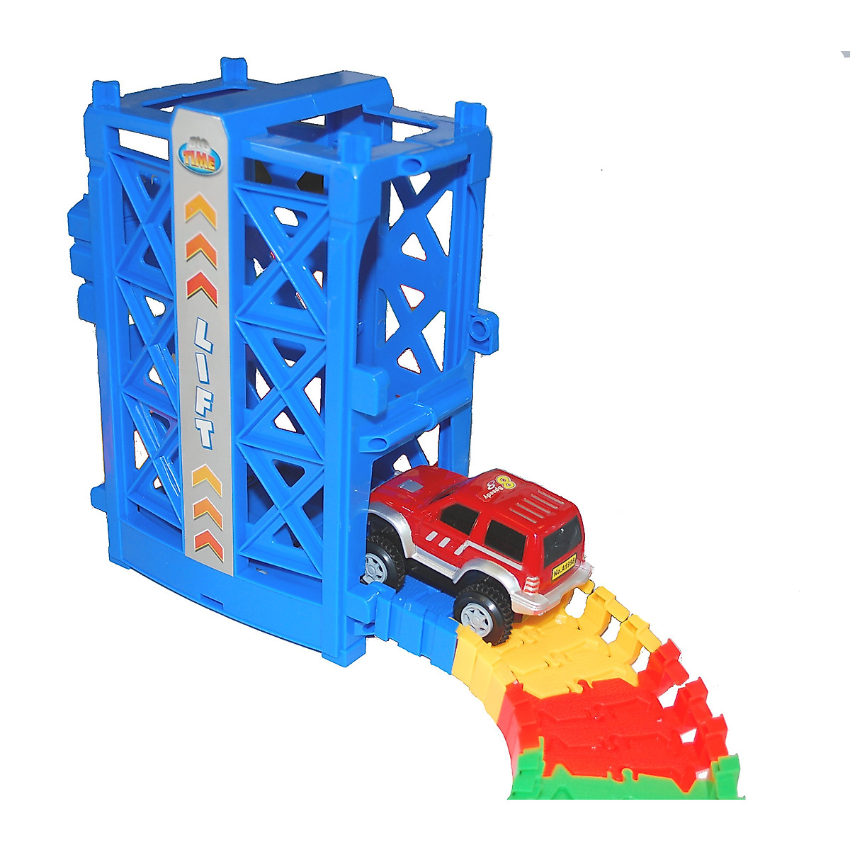 MMP Living Super Snap Speedway - Deluxe Bend and Flex Track Set with 3 Electric Cars, Tunnels, Bridge, Elevator, ramp, Track Merge and Accessories - Over 300 Pieces