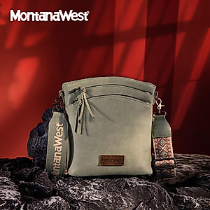 Montana West Multi Zip CCW Pocket Large Crossbody Bag With Adjustable Guitar Strap, Casual Soft Vegan Leather Shoulder Bag for Women MWC-185GN