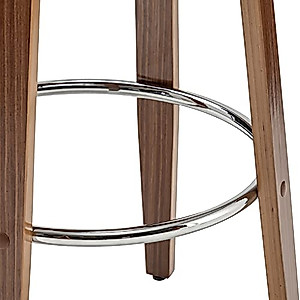 Bar Stools Set of 2, Swivel Bar Height Stools with Walnut Bentwood, Low Back, Upholstered Faux Leather, Soft Cushion Seat, Mid Century Bar Stools for Kitchen/Island/Counter (Black, 30" Seat Height)