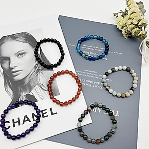 SROBENZ 12 Pcs 8mm Gemstones Beaded Bracelets for Men Women Stone Healing Bead Semi-Precious Stretch Round Bead Crystal Bracelets Unisex