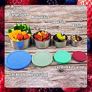 LIHONG Stainless Steel Containers with Lids,Snack Containers,Sauce Containers,Lunch Box,Rustproof,Leakproof,Easy Open,Set of 4(3.4oz,7oz,13oz,21oz)