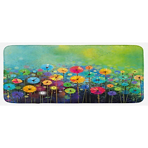 Ambesonne Flower Kitchen Mat, Dandelions Featured in Garden Brushstrokes Watercolored Abstract Landscape Art, Plush Decorative Kitchen Mat with Non Slip Backing, 47" X 19", Multicolor