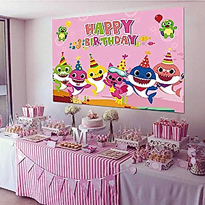 FUNTON Baby Shark Backdrop (Pink), Baby Shark Party Supplies, Baby Shark Birthday Decorations (5x3 FT)…