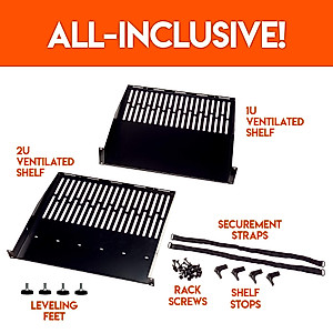 ECHOGEAR 15U Open Frame Rack & Caster Kit - Heavy Duty Rack with Vented Shelves & Easy to Install Wheels