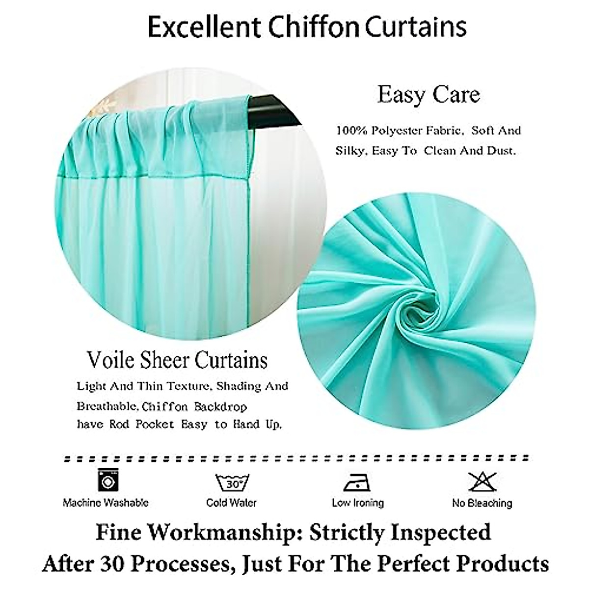 Chiffon Backdrop Curtain 96 Inches Long Sheer Curtains Mint Green Chiffon Fabric Drapes for Parties Voile Curtains 2 Panels 29"x96" Mint Sheer Photography Backdrop Drapes