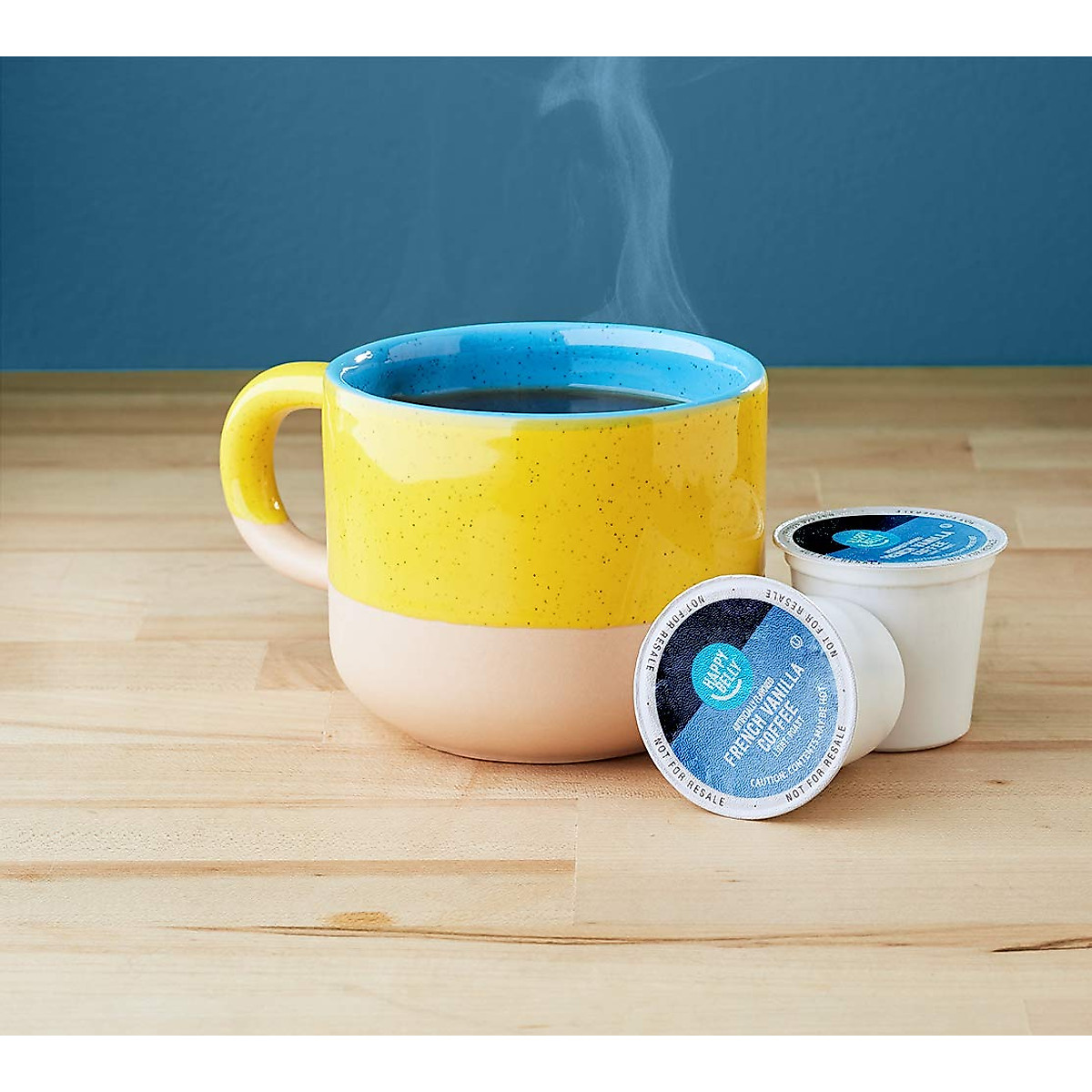 Amazon Brand - Happy Belly Light Roast Coffee Pods, French Vanilla Flavored, Compatible with Keurig 2.0 K-Cup Brewers, 100 Count