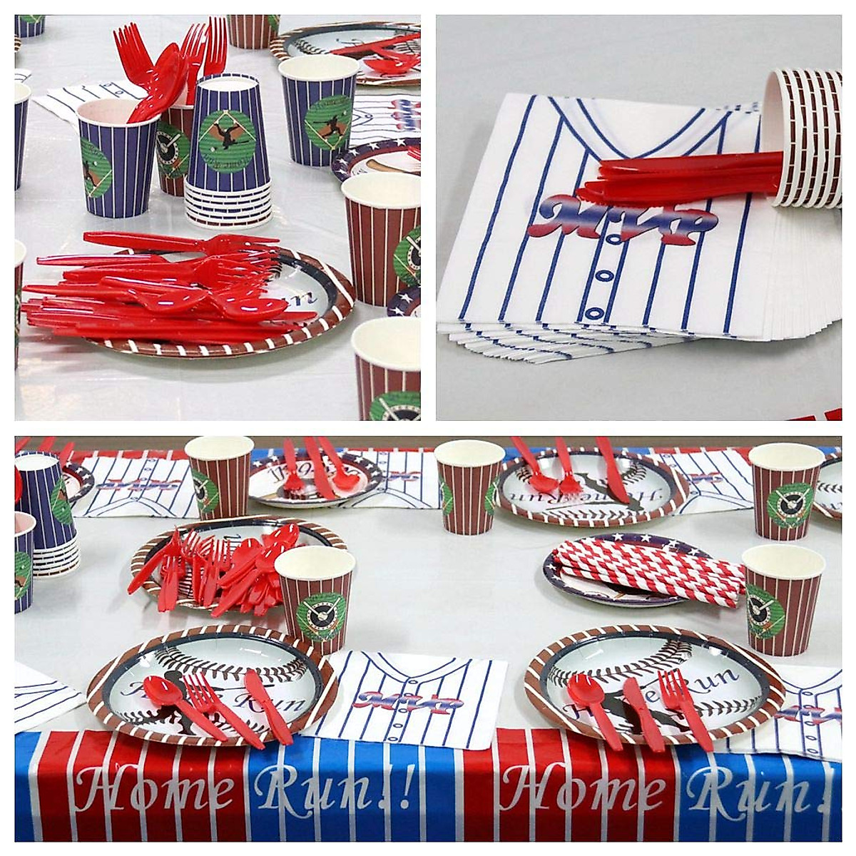 Baseball Party Supplies Sports Tableware Party Pack for Baseball Themed Birthday Party Including Plates, Cups, Napkins, Spoons, Knives, Forks, Tablecloth, Banner Serves 20