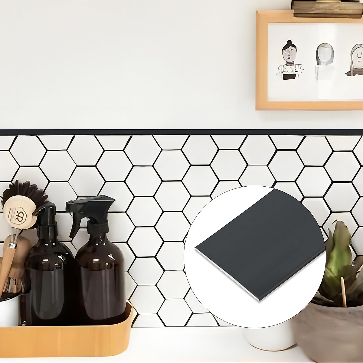 Matte Black Peel and Stick Wall & Molding Trim, Flexible DIY Strip for Mirror, Floor, Cabinet, Ceiling, Tile Edge (16.4 ft x 0.8 inch)