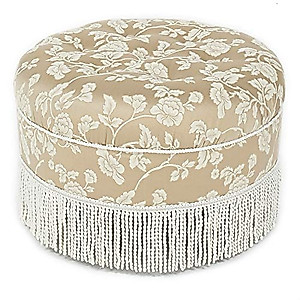 Jennifer Taylor Home Yolanda Collection Traditional Modern Cotton Blend Hand Tufted With Cord and Fringe Round Ottoman, Neutral 24" x 14"