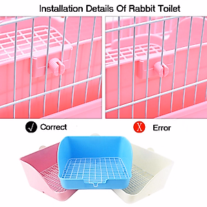 WEWAYKGJ Rabbit Litter Box Bunny Potty Box Guinea Pig Hay Rack Feeder Rabbits Corner Litter Pan Potty Trainer Pet Toilet with Cleaning Set for Hamster, Guinea Pig, Ferret and Other Animals (Pink)