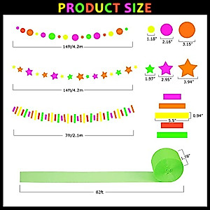 UNIIDECO Glow in The Dark Neon Streamers Garlands Kit, Dance Party Black Light UV Reactive Florescent in Decorations Backdrop, Crepe Paper Roll Circle Dots, Fiesta Graduation Birthday Party Supplies