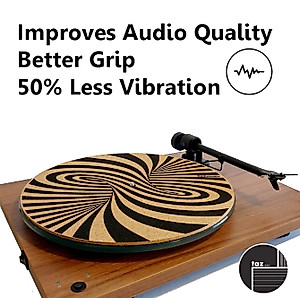 TazStudio Premium slipmat - Cork Turntable Mat for Better Sound Support on Vinyl LP Record Player - Cork mat Original Geometric Design Psychedelic Geometric spiral Art [4mm Thickness]-m7
