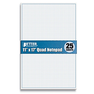 Graph Paper Pad, 17" x 11", 25 Sheets, Blue Line Border, Blueprint Paper, Double Sided, White, 4x4 Blue Quad Rule, Easy Tear Sheets, Grid Paper, Graph Paper by Better Office Products