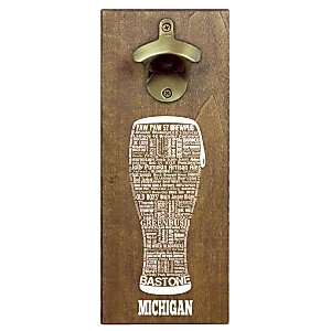 Torched State Craft Beer Typography Magnetic Beer Bottle Opener with Cap Catcher (Michigan) | Wall Mounted Bottle Opener Refrigerator Magnet | Makes a Great Gift for Men, Beer Lovers, and Collectors