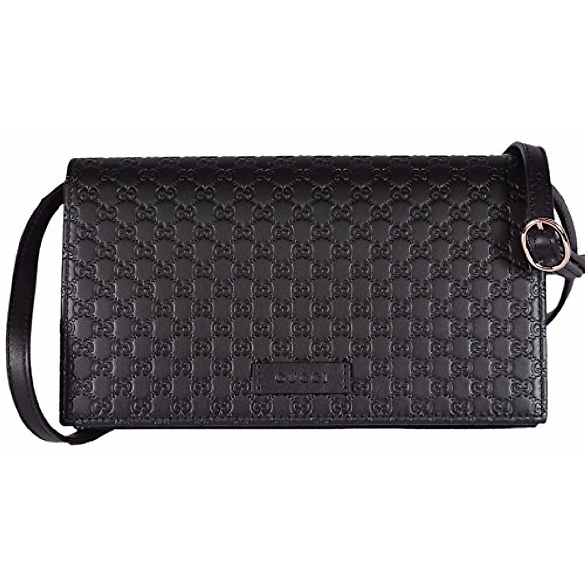Gucci Women's Leather Micro GG Guccissima Mini Crossbody Wallet Bag Purse (Black)